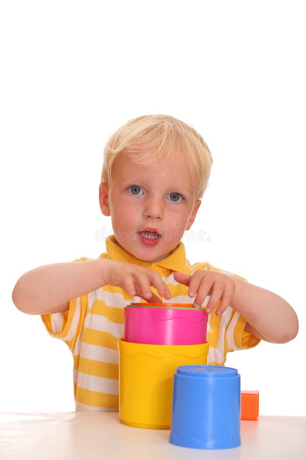 Child Plays with Stacking Toy Stock Photo - Image of block ...