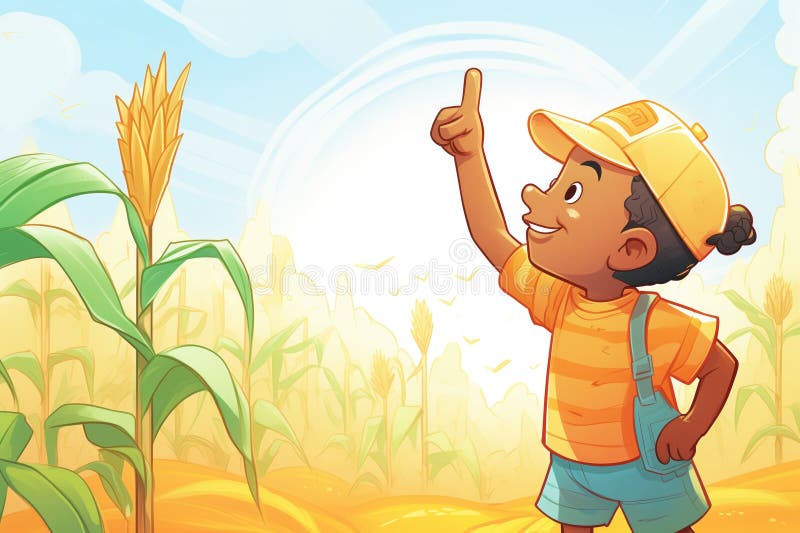 Child Pointing Upwards To Signal the End of the Corn Maze Stock Image ...