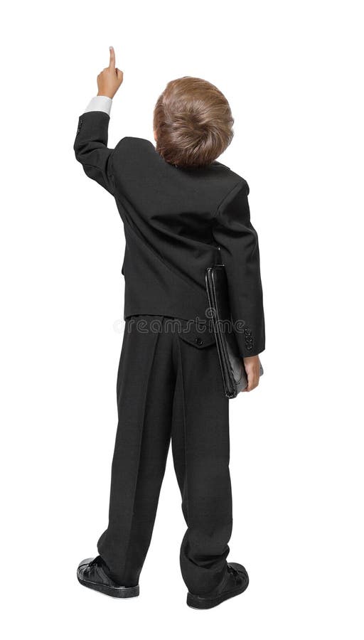 Child Pointing at Wall. Rear View. Stock Photo - Image of caucasian ...
