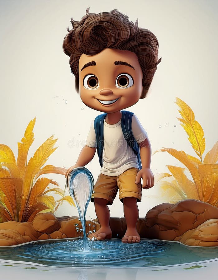 Child in Pool on Topical Beach Cartoon Stock Image - Image of sand ...