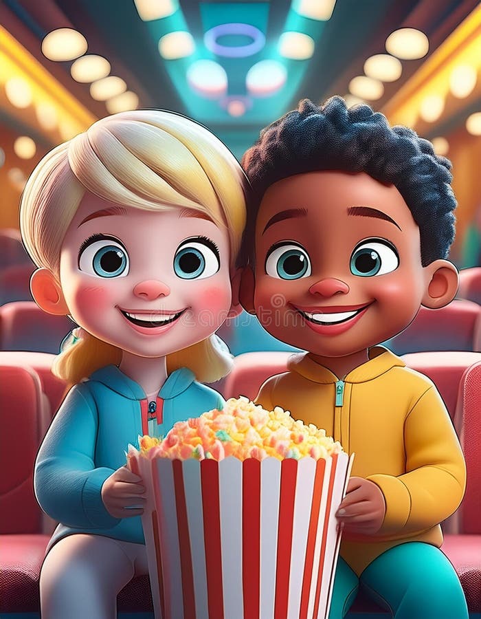 Child with Popcorn in Cinema Cartoon Stock Illustration - Illustration ...