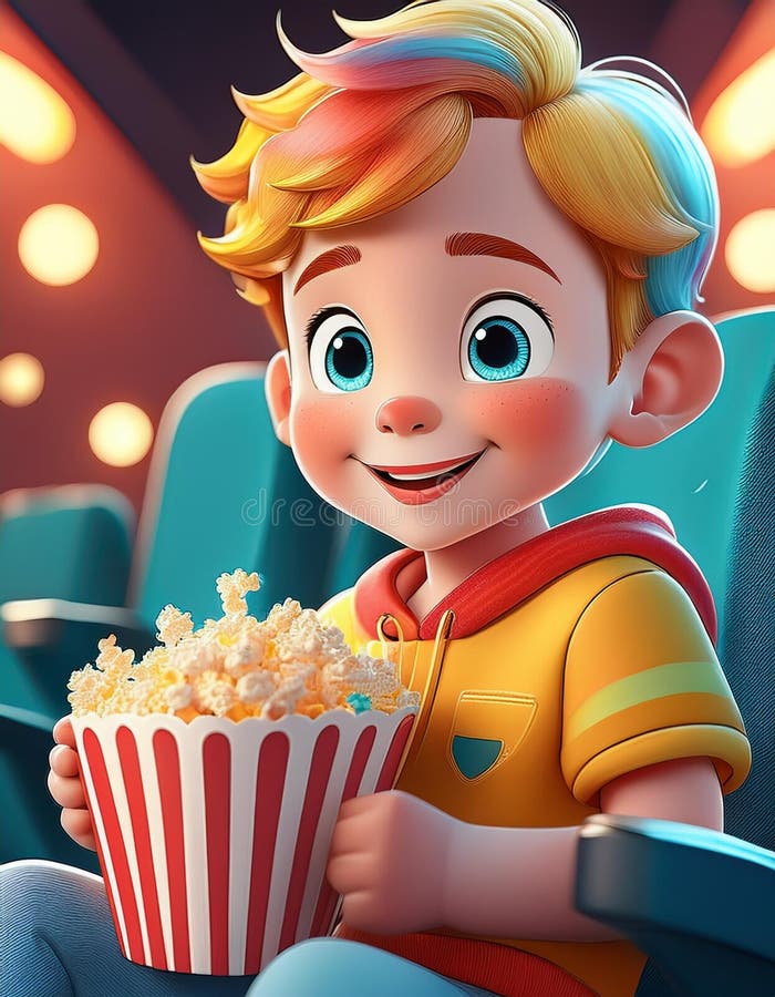 Child with Popcorn in Cinema Cartoon Stock Illustration - Illustration ...