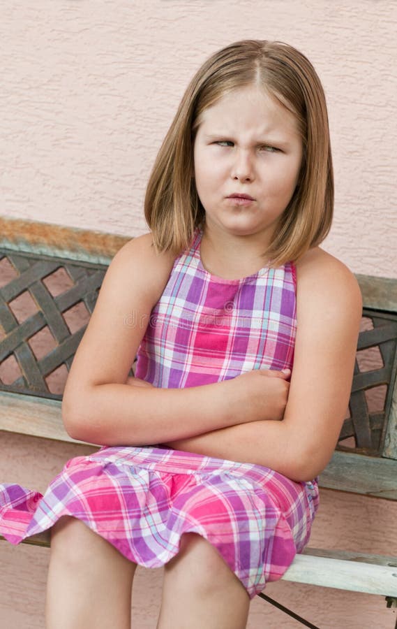 Child Portrait - Angry Expression Stock Photo - Image of bench, white ...