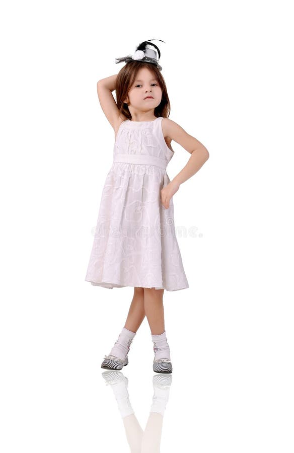 Child Posing in a Dress and in a Hat Stock Photo - Image of beauty ...