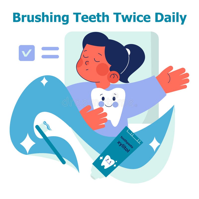 Child Practicing Brushing Teeth Twice Stock Vector - Illustration of ...