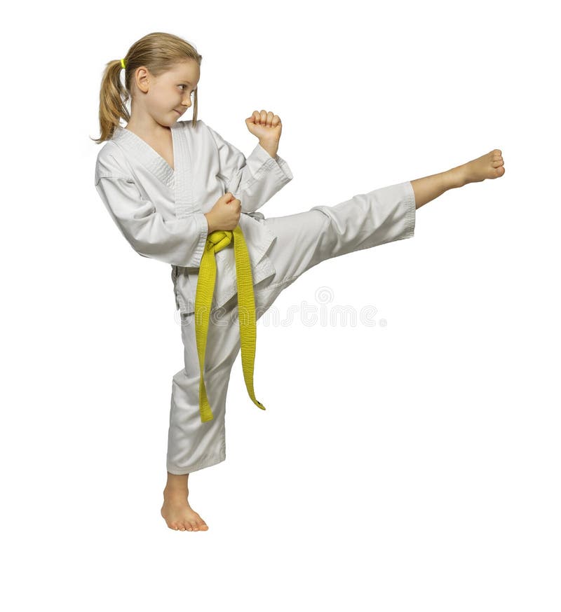 Child Practising Martial Arts Performs a Side Kick Stock Photo - Image ...