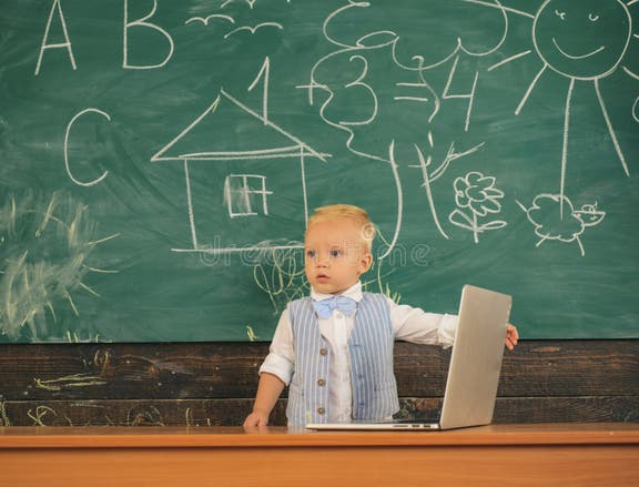 Child Programming on Laptop in Computer Class. Developing Programming ...