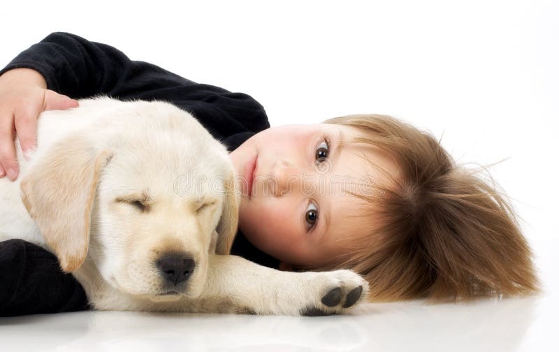 Child with puppy stock photo. Image of lying, canine, little - 3000992
