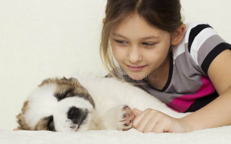 Child and puppy stock image. Image of embracing, positivity - 48077491