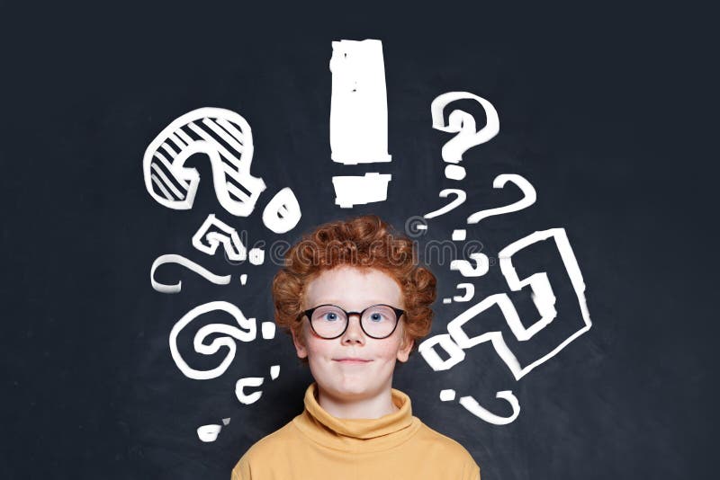 Child and Question Marks on Blackboard Background Stock Photo - Image ...