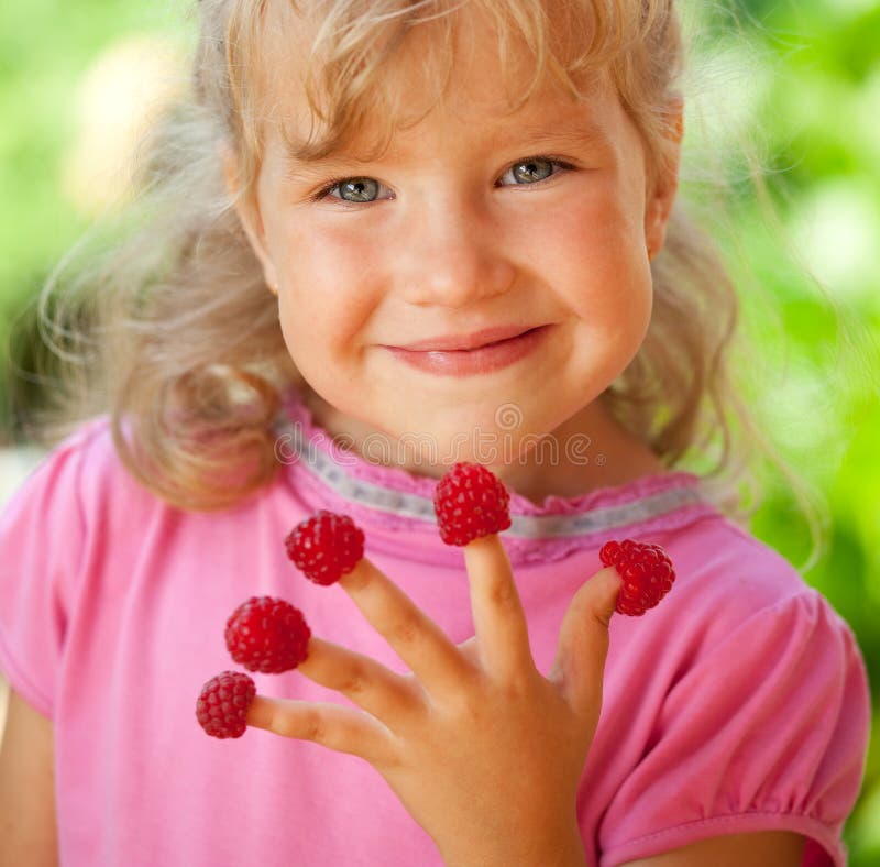 Child with raspberry stock image. Image of little, freshness - 31880887