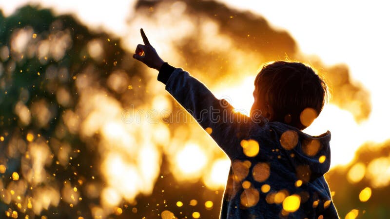 Child Reaching for the Golden Sunset, a Moment of Hope and Joy Stock ...