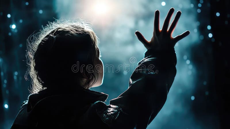 Child Reaching for Light in Mystical Forest Setting Stock Photo - Image ...