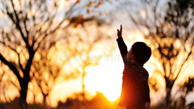 Child Reaching for the Sunset - a Moment of Joy and Wonder Stock ...