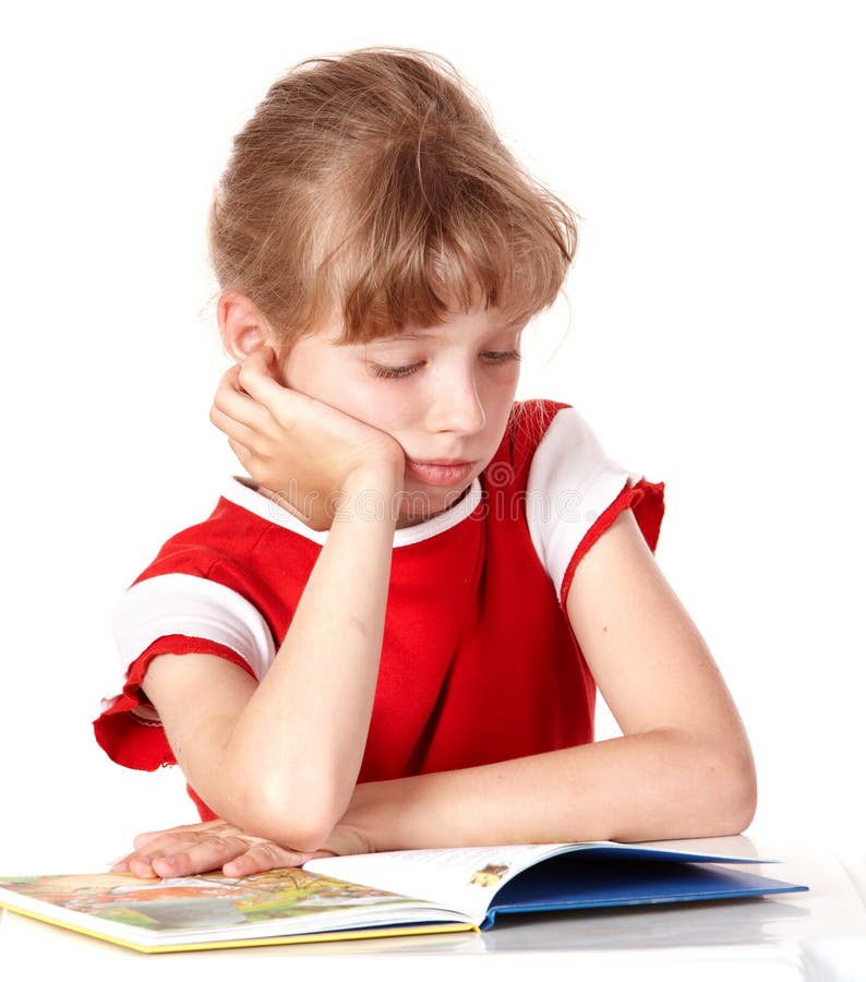 Child Reading Book on White Isolated. Stock Photo - Image of open ...