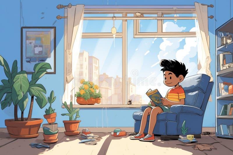 Child Reading a Comic Book Near a Sunny Window Stock Image - Image of ...