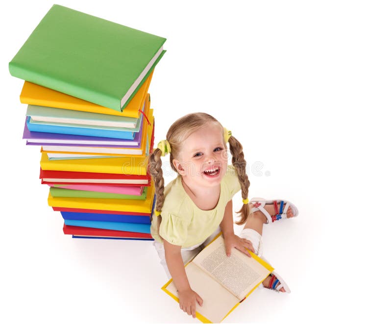 Child Reading Group of Books. Stock Photo - Image of little, literature ...
