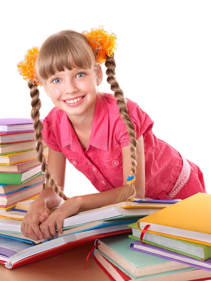 Child Reading Open Book on Table. Stock Photo - Image of beauty, female ...