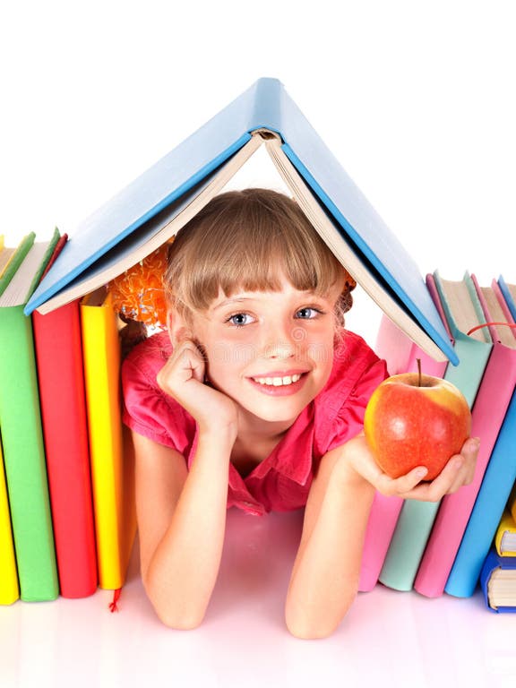 Child Reading Open Book on Table. Stock Photo - Image of holding ...