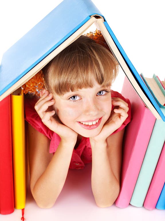 Child Reading Open Book on Table. Stock Photo - Image of orange, child ...