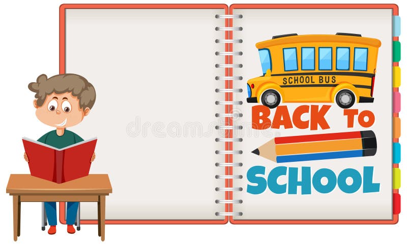 Child Reading with School Bus Stock Vector - Illustration of schoolwork ...