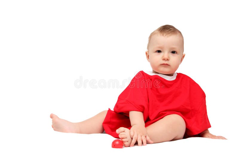 Child in red stock image. Image of infant, portrait, claus - 34596649