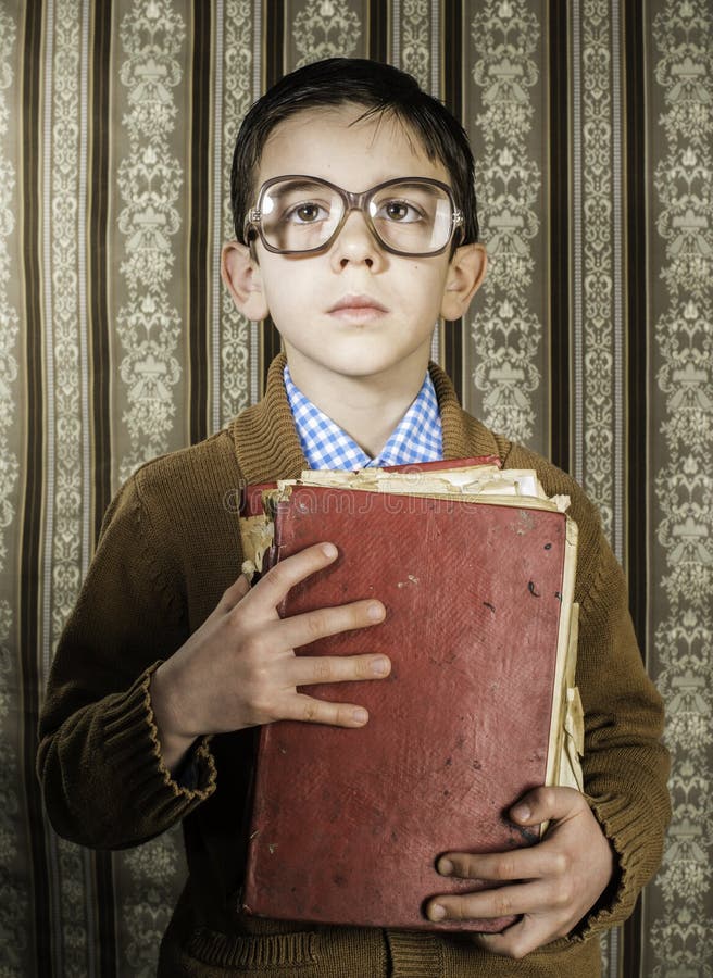 Child with Red Vintage Book Stock Photo - Image of black, education ...