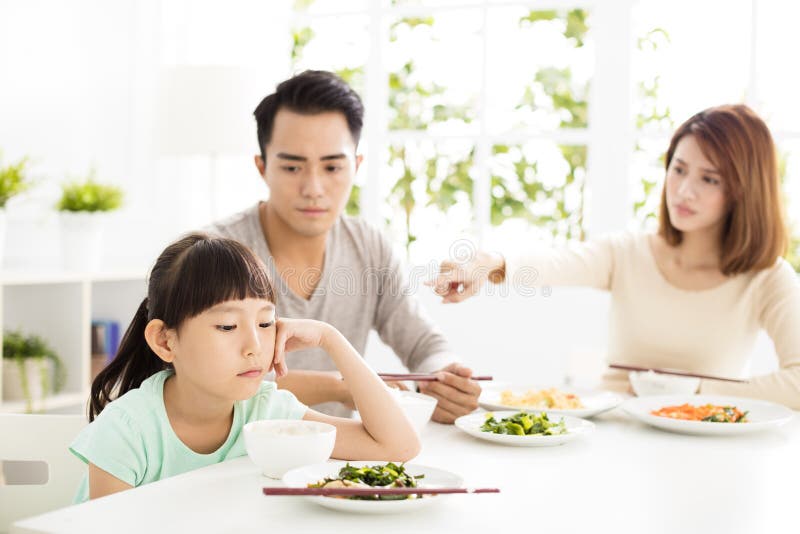 Child Refuses To Eat while Family Dinner Stock Photo - Image of dislike ...