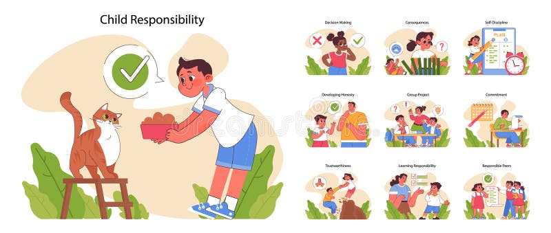 Child Responsibility Concept. Flat Vector Illustration Stock Vector ...