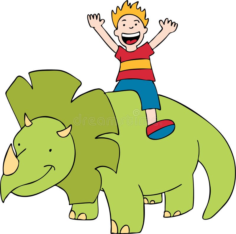 Child rides a dinosaur stock vector. Illustration of triceratops - 9595562