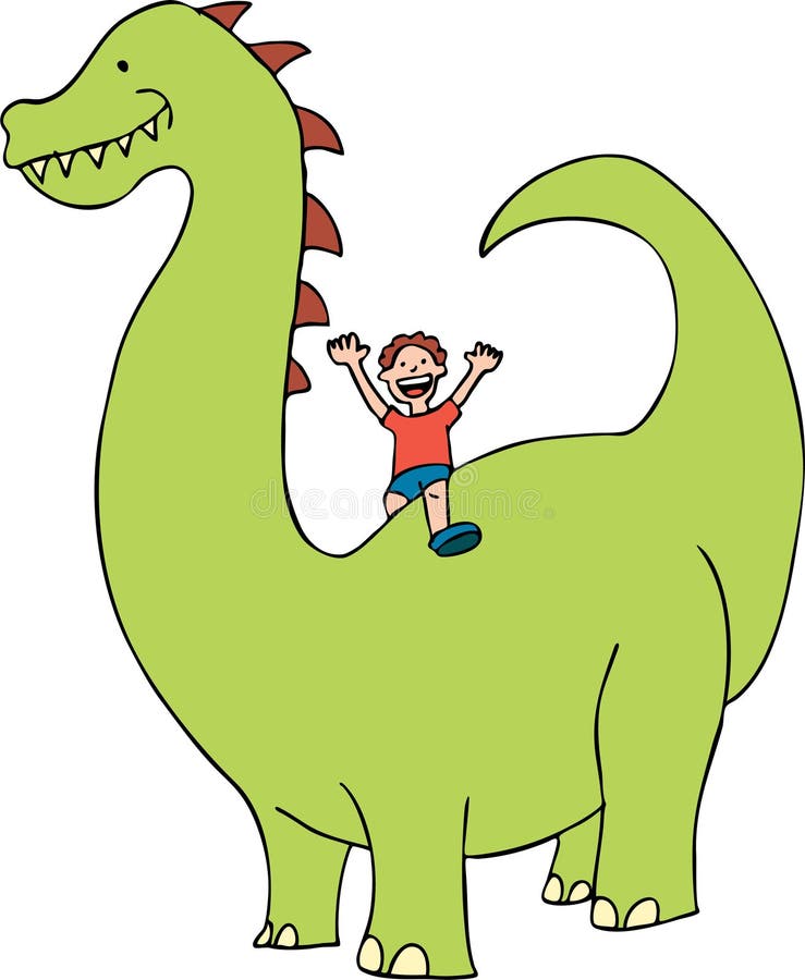 Children Riding a Dinosaur stock illustration. Illustration of dinosaur ...