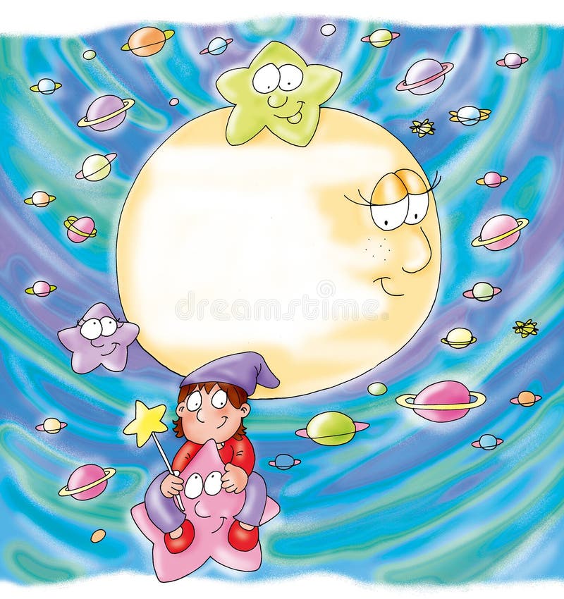 Child Rides a Star Star, Moon Stock Illustration - Illustration of ...