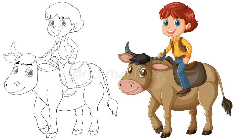 Child riding a bull stock vector. Illustration of adventure - 370492957