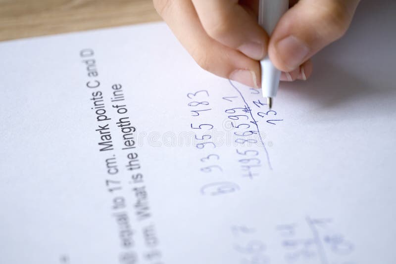 Child, Right-handed Schoolchild Hesitantly Solves Difficult Task of ...