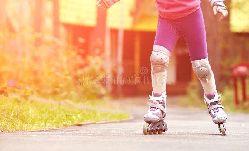 Child Rollerblading Outdoors Stock Photo - Image of skater, people ...