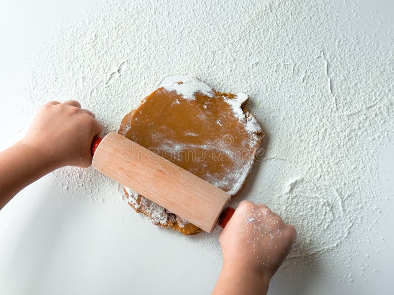 Child Rolling Dough Floured Surface Pin Stock Photos - Free & Royalty ...