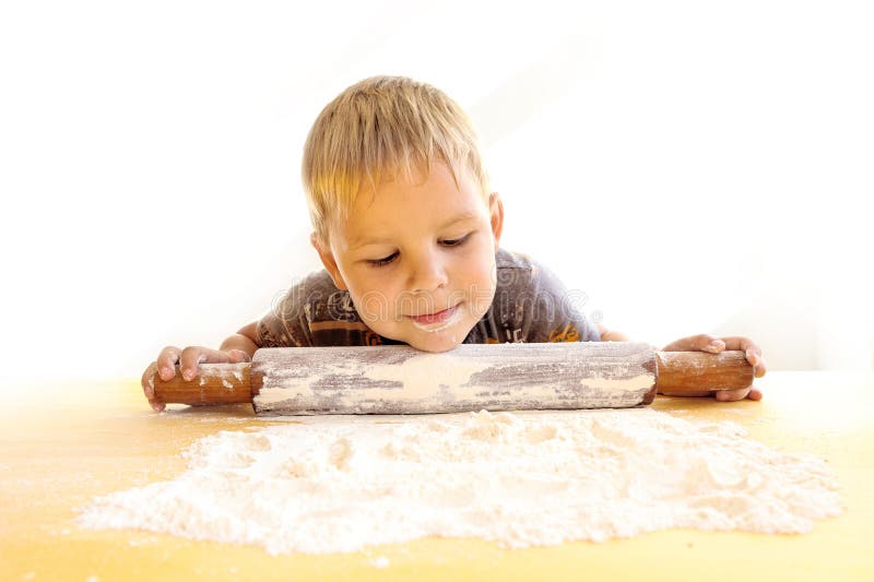 Child Rolling Pin His Hands Helps Kitchen Stock Photos - Free & Royalty ...
