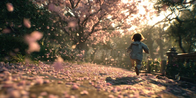 Child Running through Magical Forest a Breathtaking Scene Stock ...