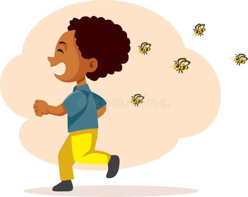 Boy Scared by the Bees Running Away Vector Illustration Stock ...
