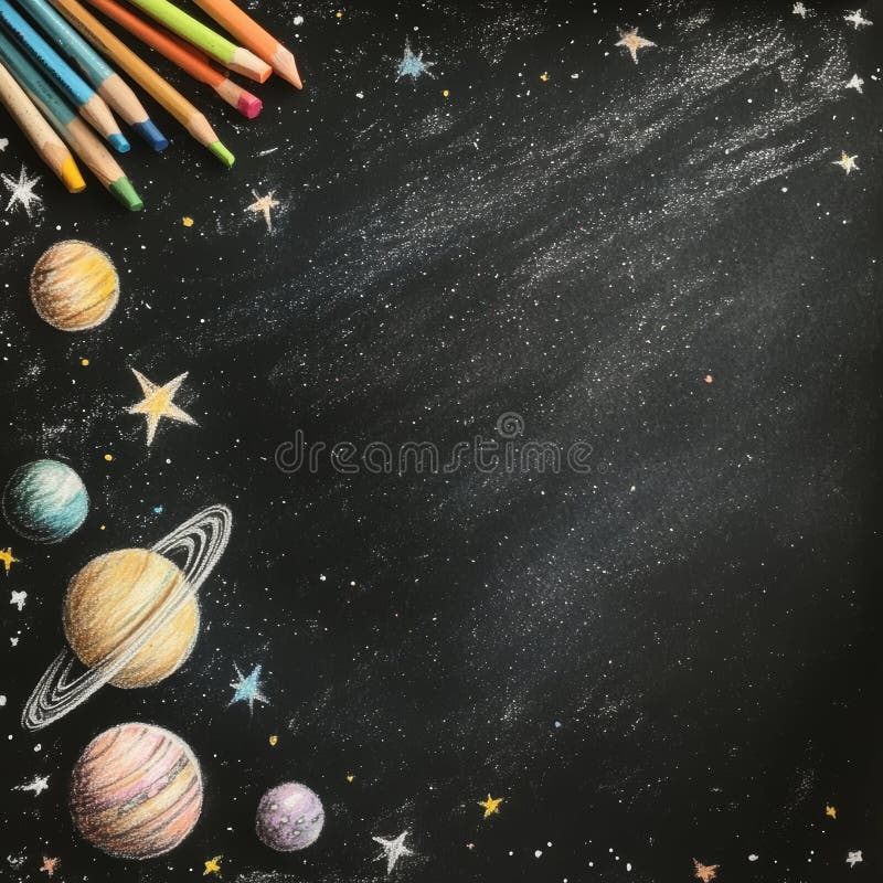 A Child S Artistic Rendition of Planets and Stars Using Chalk Stock ...