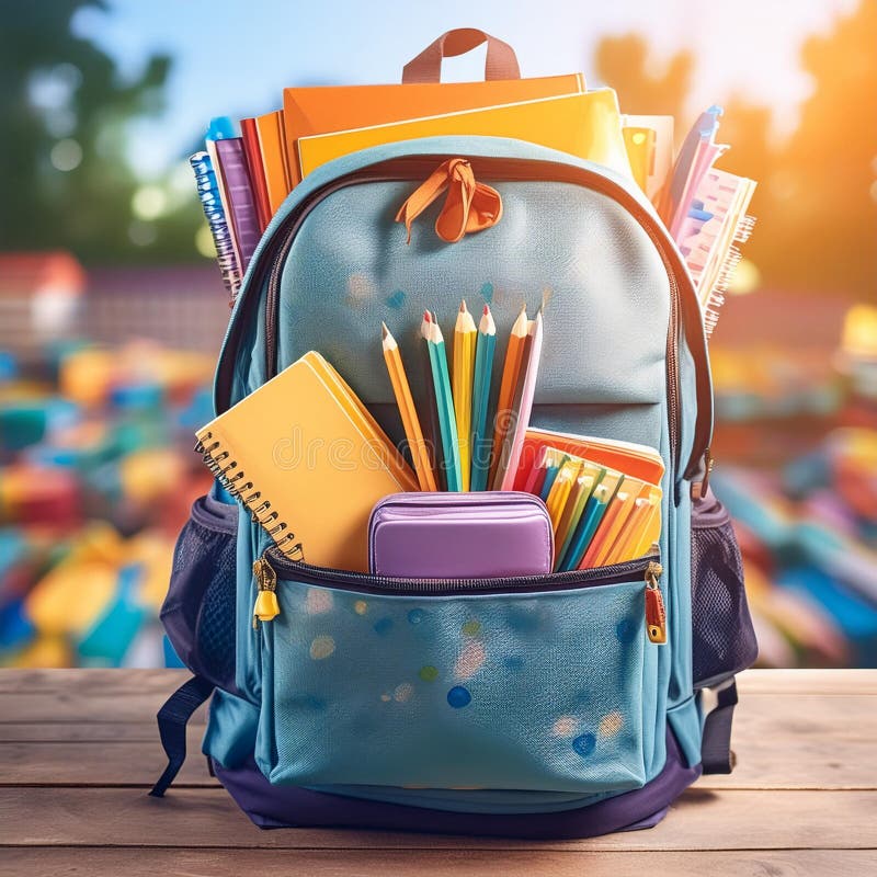 A Child S Backpack with Colorful Stationery, a Lunchbox, and a Homework ...