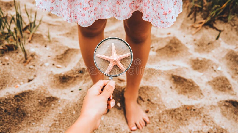 Child S Beach Starfish Discovery; Sand, Summer Stock Image - Image of ...