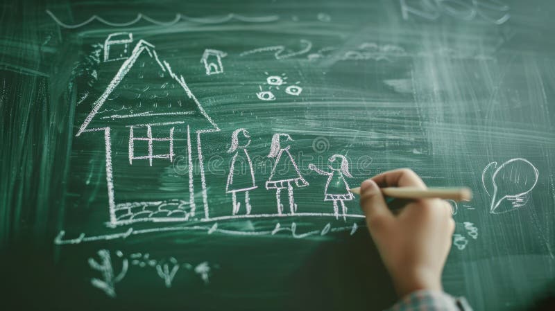 The Child S Chalk Drawing.AI Generated Image Stock Photo - Image of ...