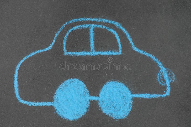 Child`s Chalk Drawing of Car on Asphalt, Top View Stock Photo - Image ...