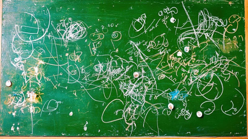 Child S Chaotic Chalk Drawings on Green Classroom Board Stock Photo ...