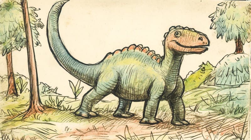 A Child S Drawing of a Dinosaur Stock Illustration - Illustration of ...