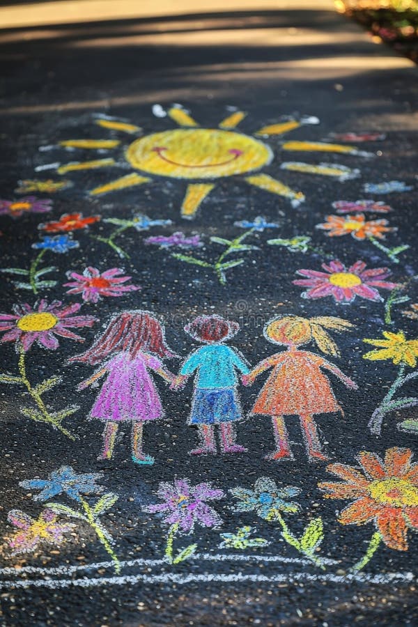 Child S Drawing of a Family with Chalk. Selective Focus Stock Image ...
