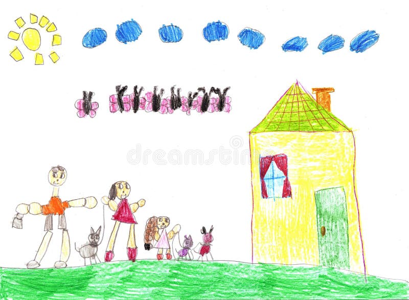 Child's Drawing Happy Home Family Stock Illustrations – 263 Child's ...