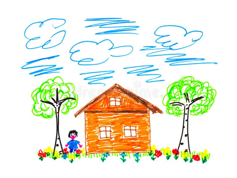Child s drawing house stock illustration. Illustration of graphic ...