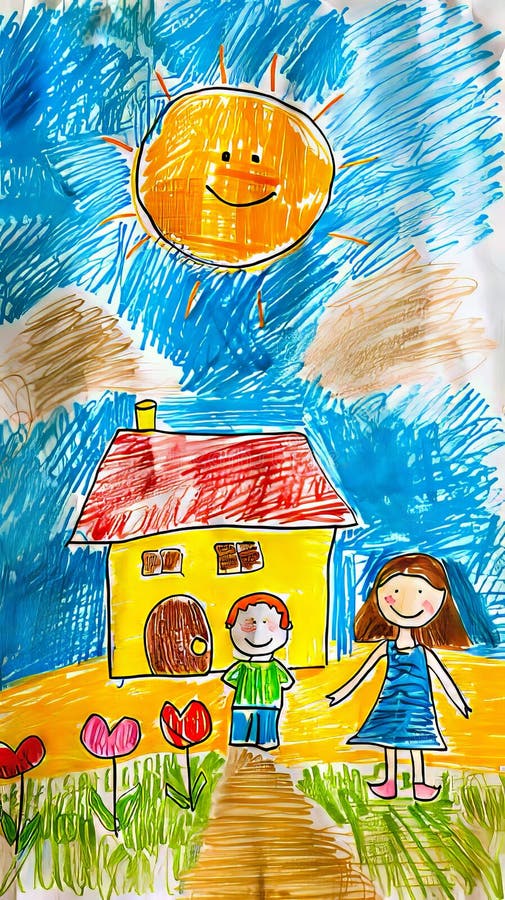 Drawing of Child S Drawing of Sun. Generative AI Stock Image - Image of ...